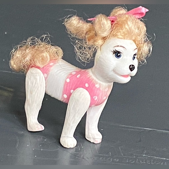 Other | Barbie White Poodle Dog Blond Curly Hair Pink Bows Movable Feet ...